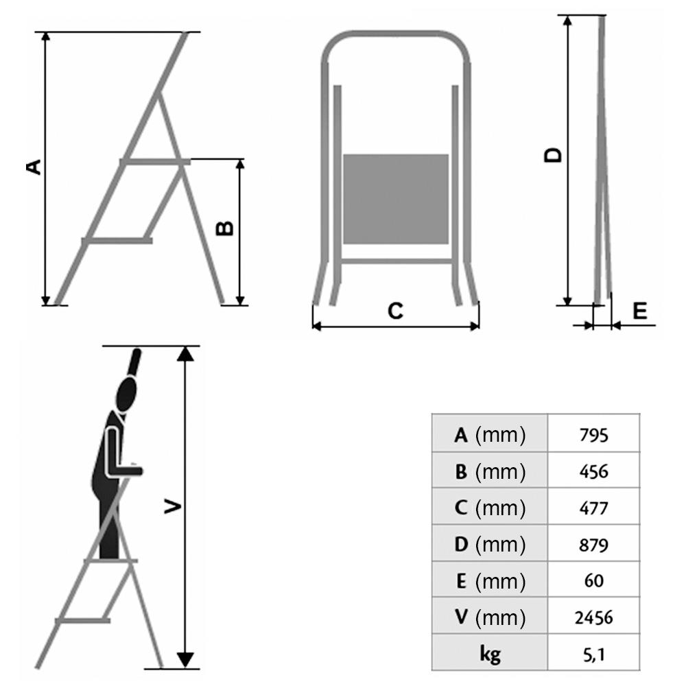 Klapptritt-Leiter aus Stahl mit 2 Stufen, Arbeitshöhe bis 2456 mm ...