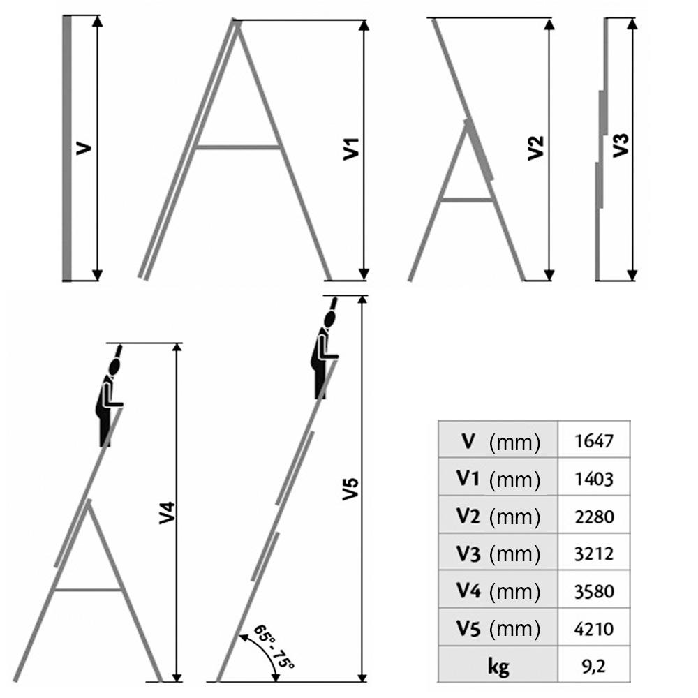 Aluminium-Vielzweck-Leiter mit 3x 6 Sprossen, erreichbare Arbeitshöhe ...
